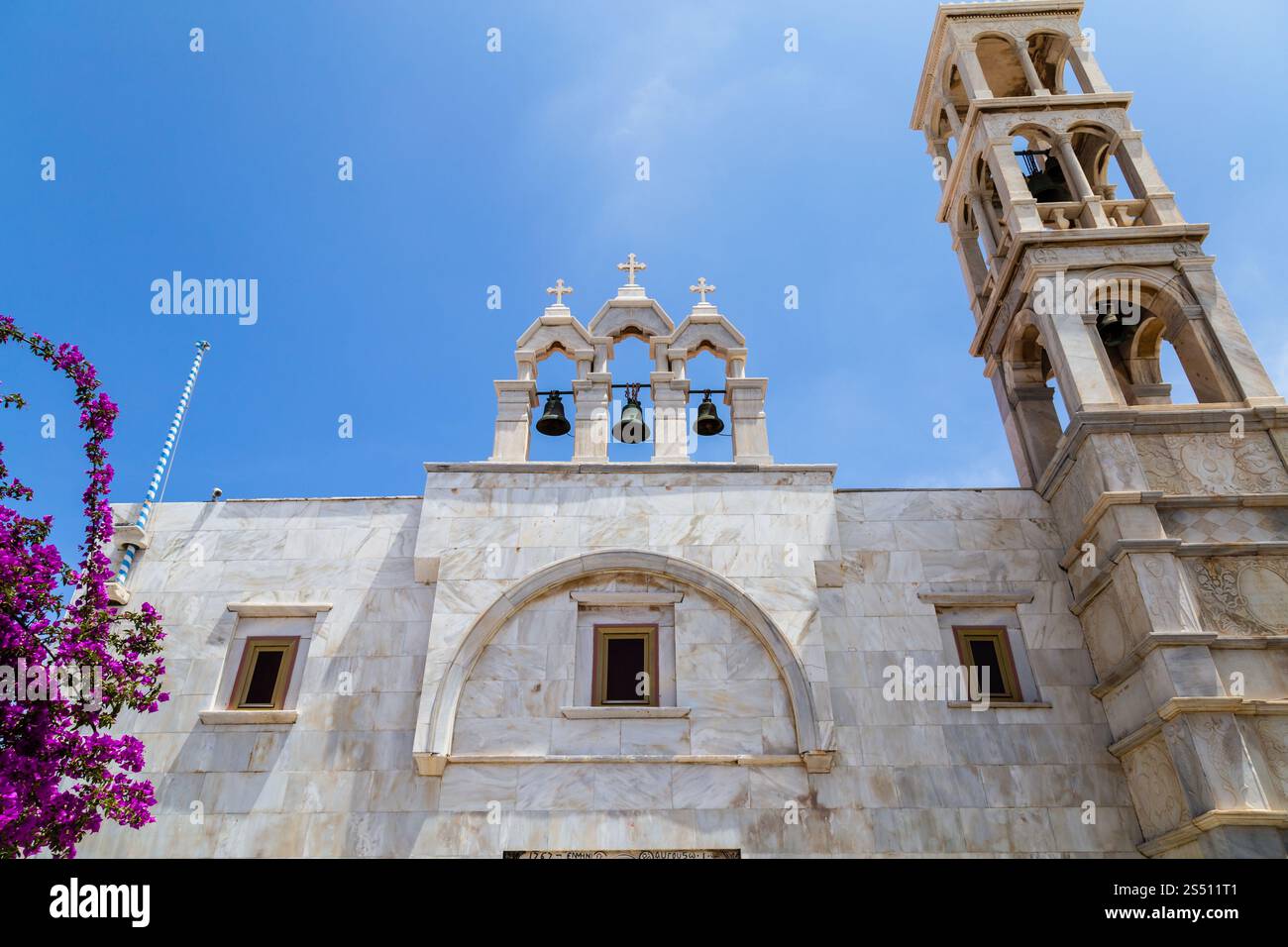 Traditional Bell Tower of a Historic Marble Stone Church in Greece ...