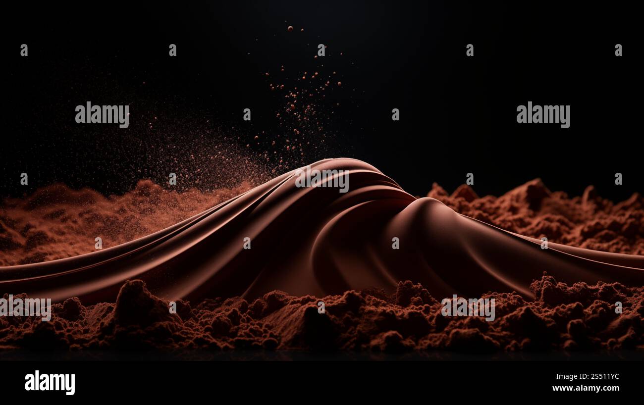 cocoa powder scattering in the air, fine cocoa dust floating and ...
