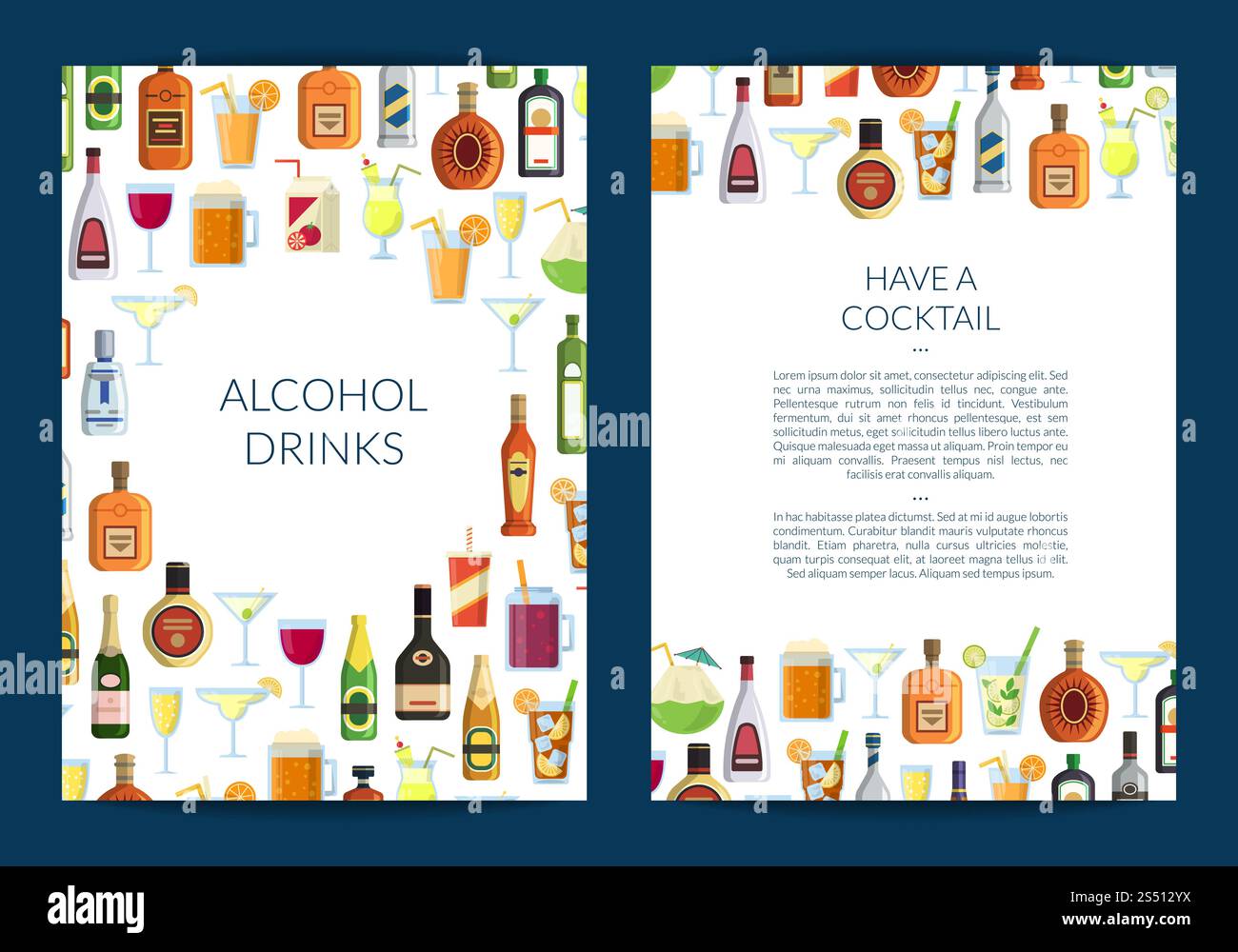 Vector card or brochure template for bar or liquor store with alcoholic ...