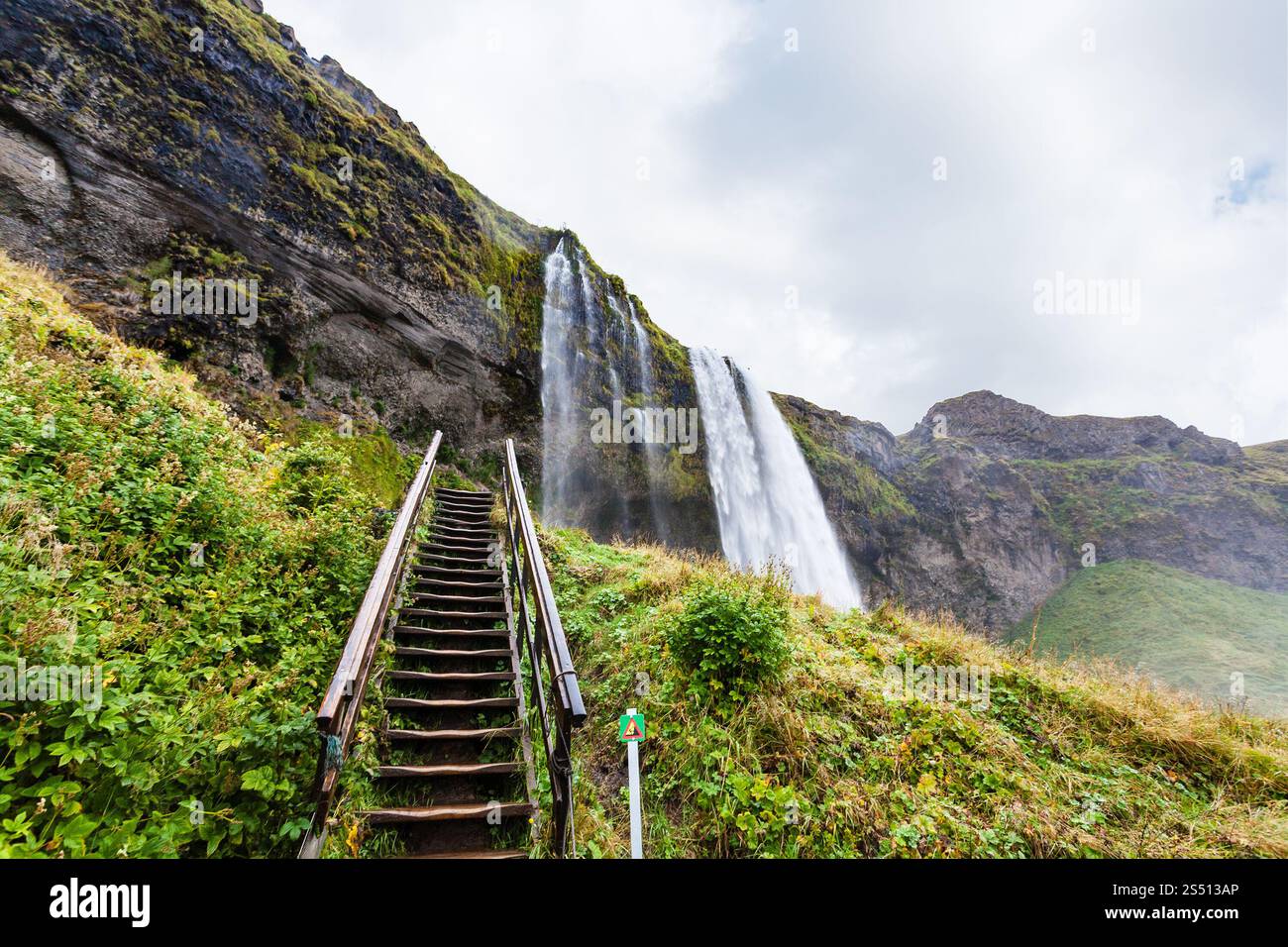 travel to Iceland - steps to cave in Seljalandsfoss waterfall of ...