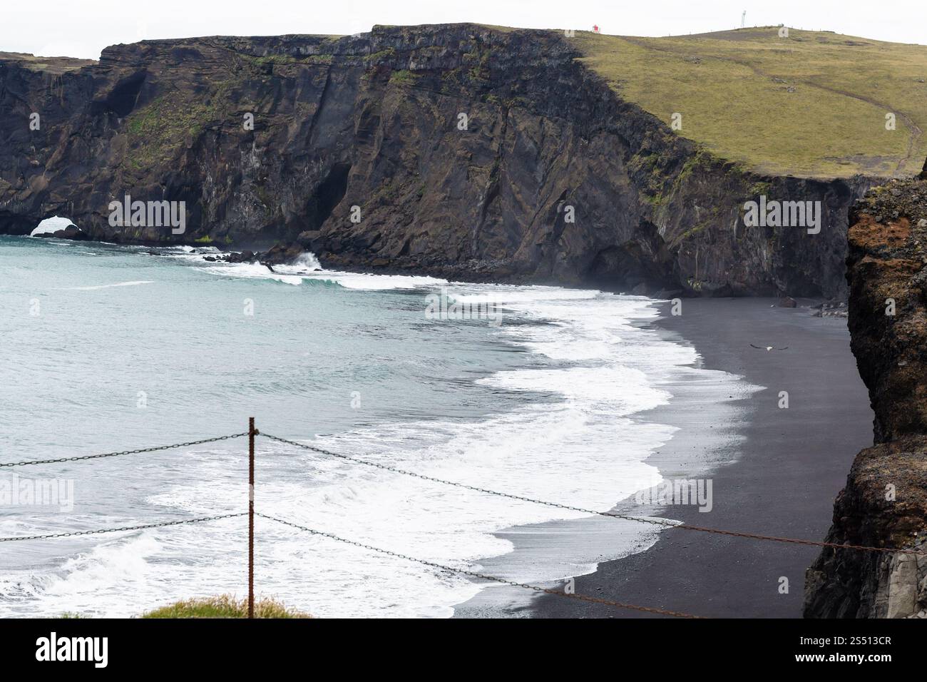 travel to Iceland - view of Kirkjufjara black beach near Vik I Myrdal ...