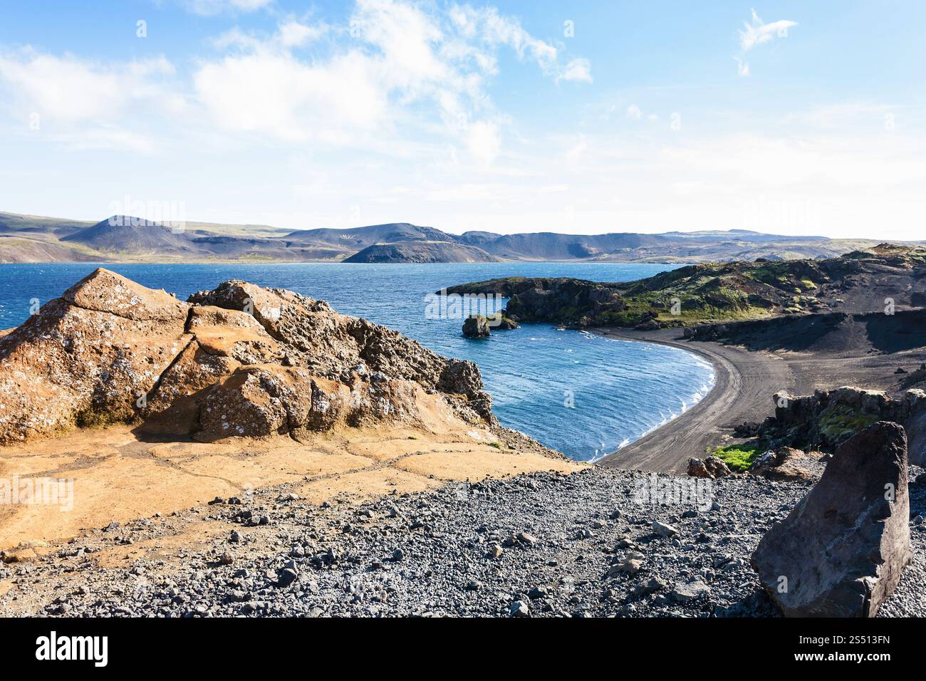travel to Iceland - black volcanic shore of Kleifarvatn lake at ...