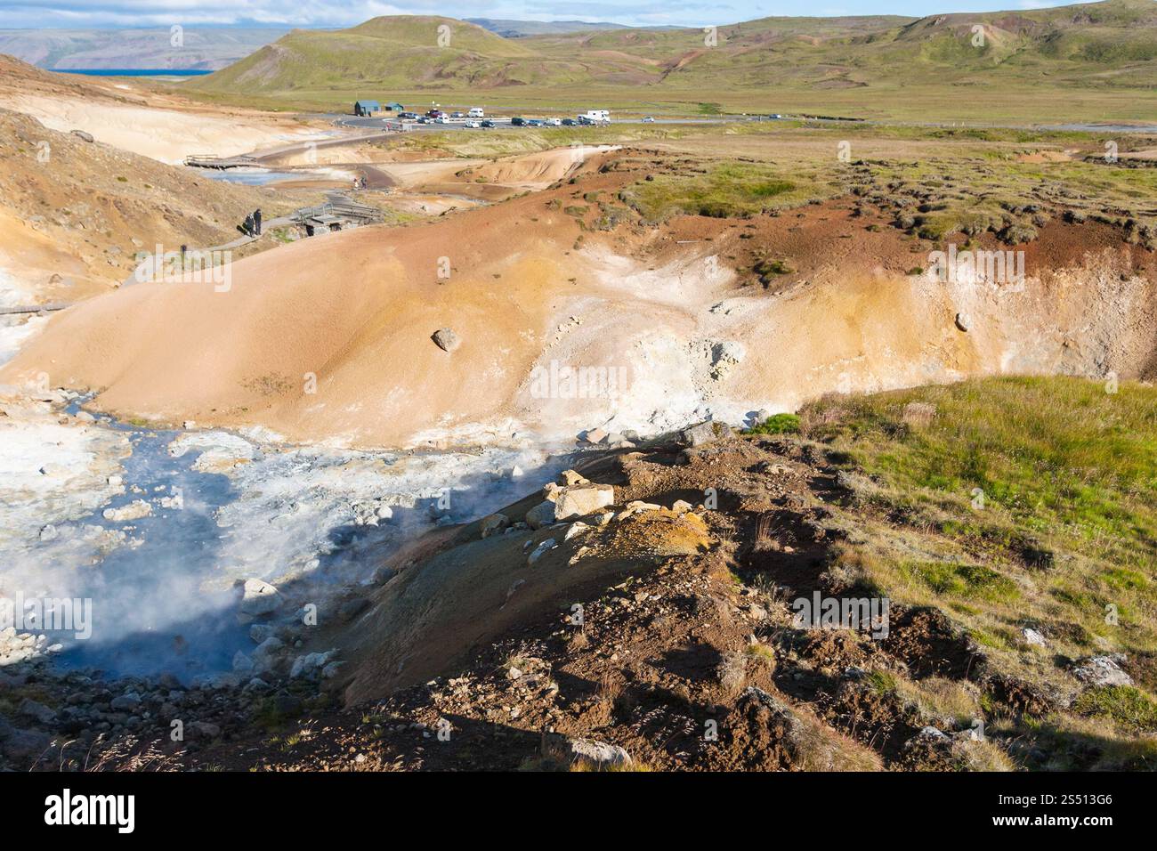 travel to Iceland - above view of hot springs in geothermal Krysuvik ...
