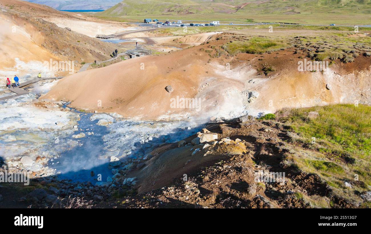 travel to Iceland - above view of geothermal Krysuvik area on Southern ...