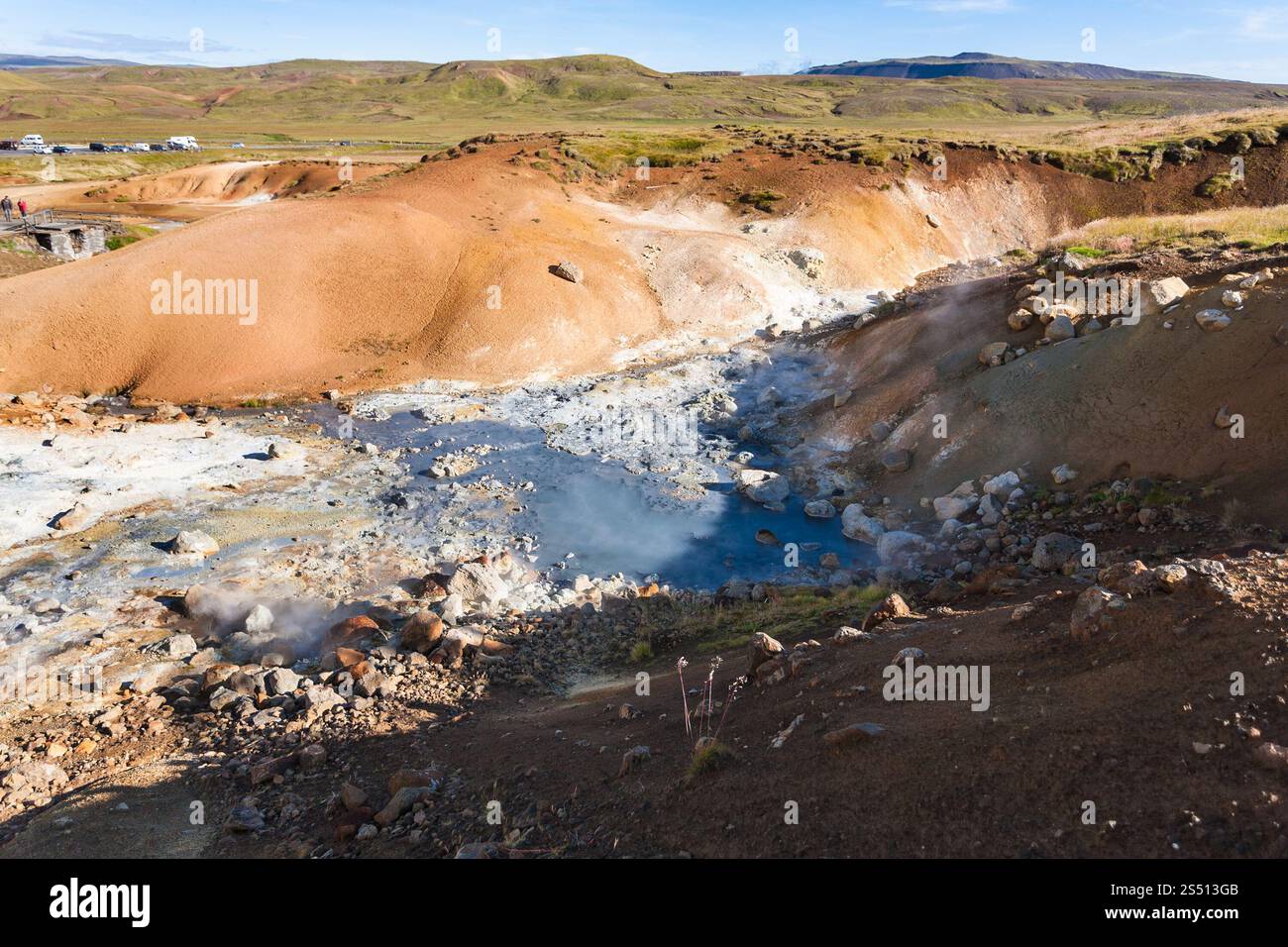travel to Iceland - above view of thermal springs in geothermal ...