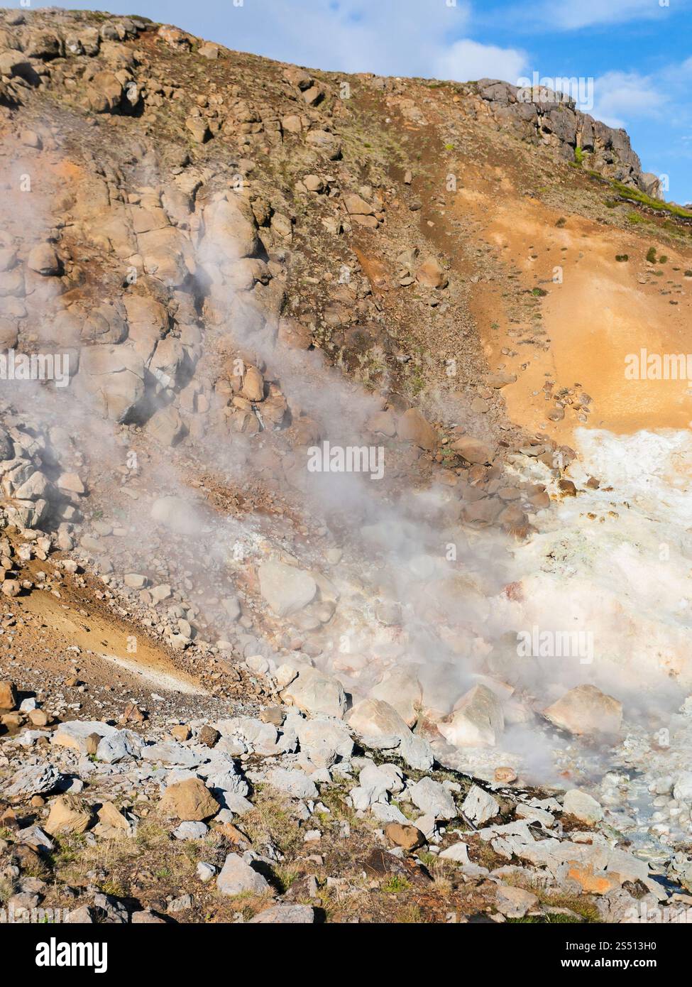 travel to Iceland - thermal spring at hill slope in geothermal Krysuvik ...