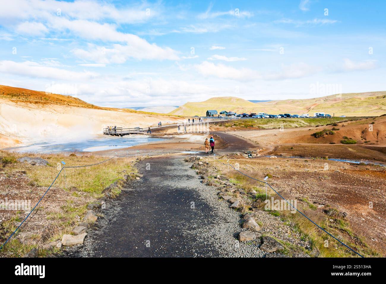 travel to Iceland - path to mud pot crater in geothermal Krysuvik area ...