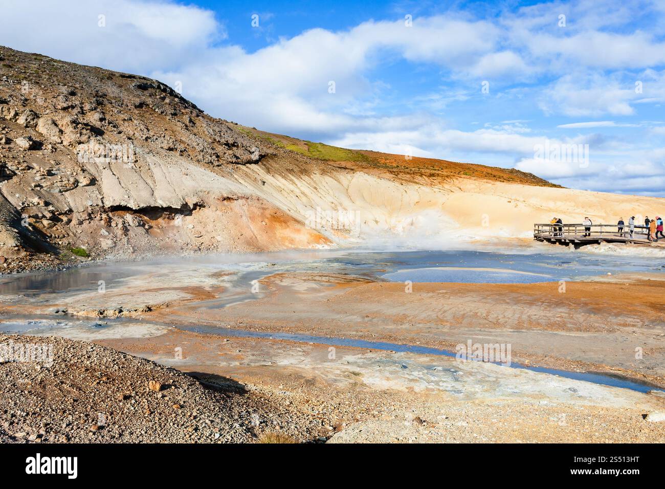 travel to Iceland - observation deck and mud pot crater in geothermal ...