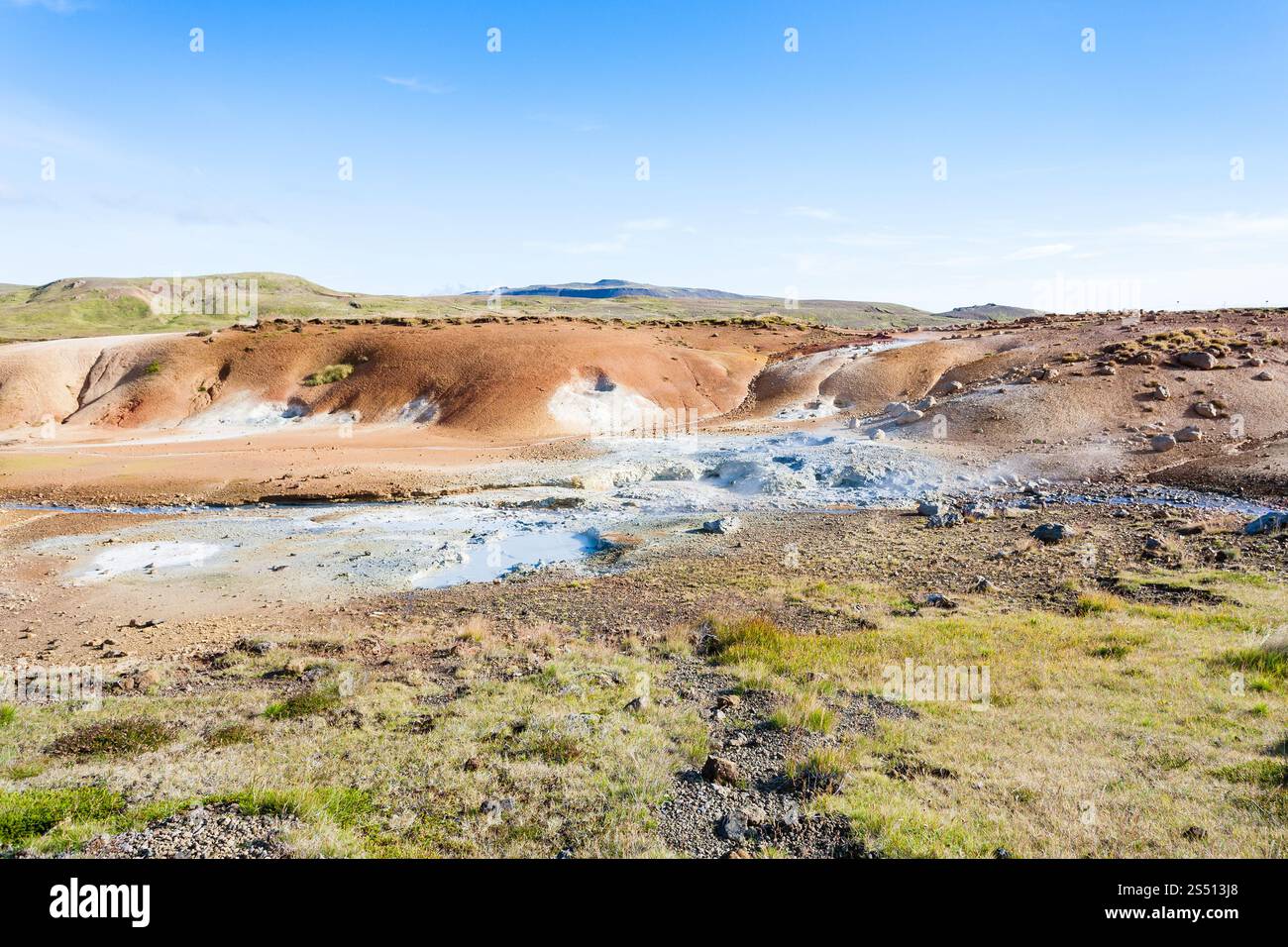 travel to Iceland - view of geothermal Krysuvik area with mud pools on ...