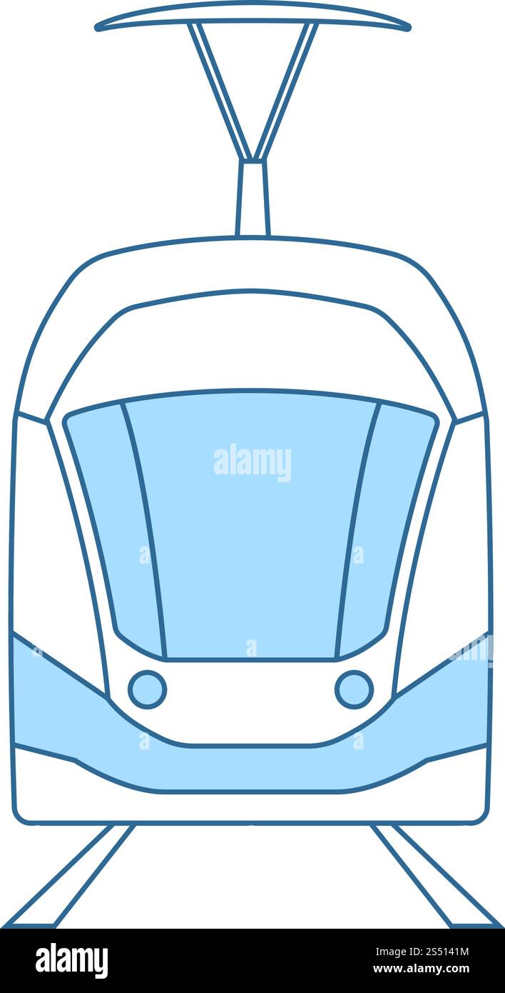 Tram Icon. Thin Line With Blue Fill Design. Vector Illustration Stock ...