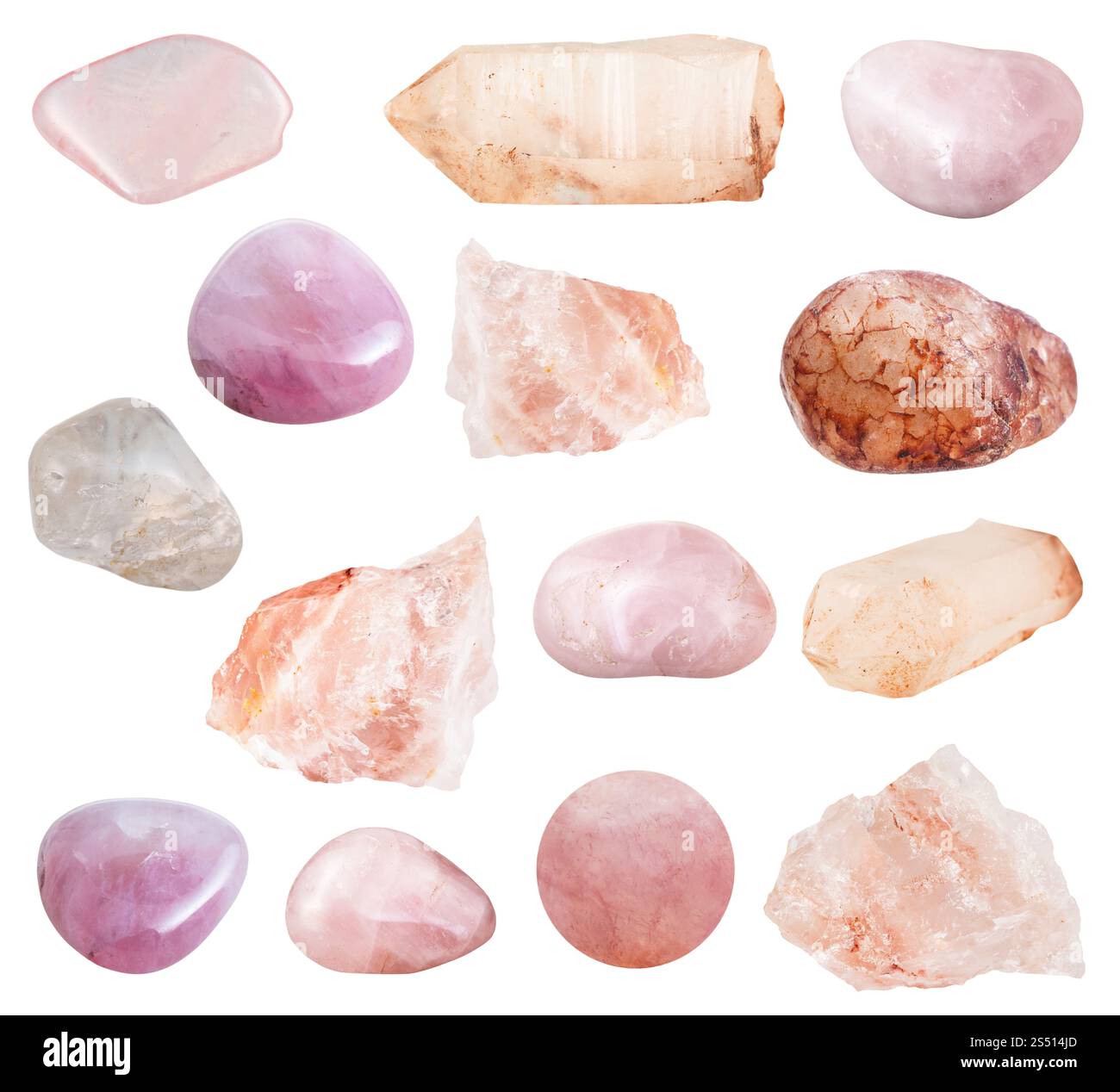 collection of natural mineral specimens - various Rose Quartz gemstones ...