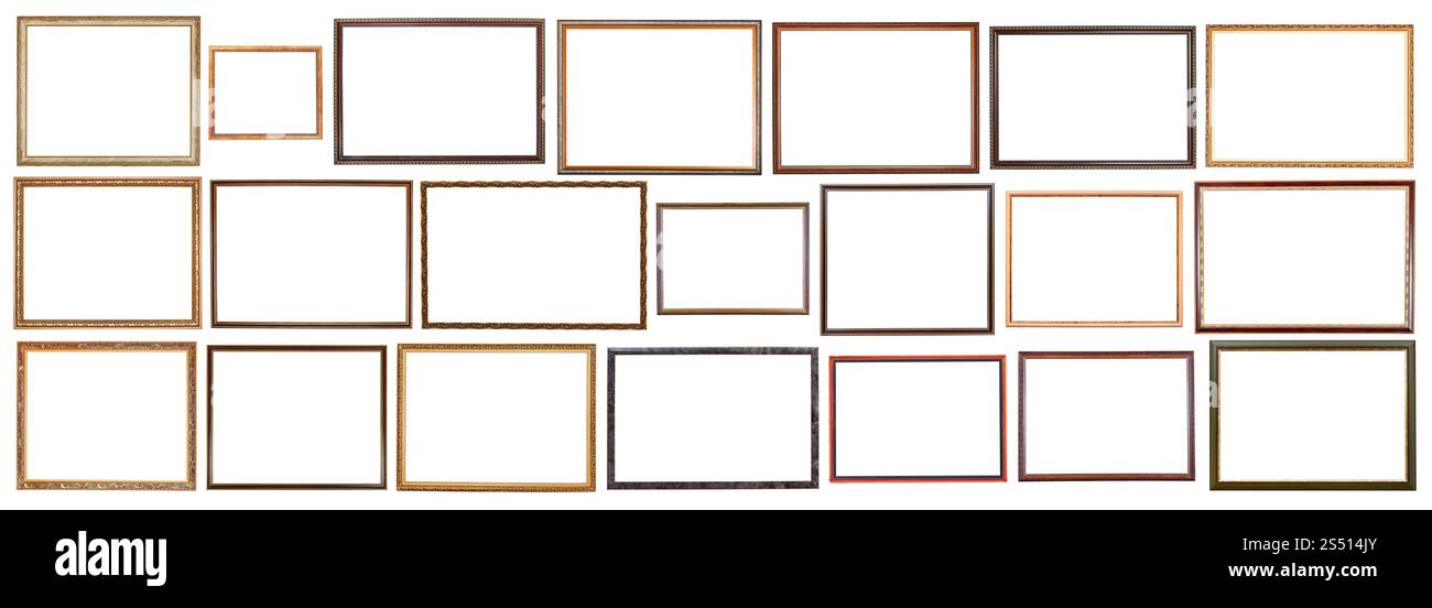 set of vintage narrow wooden picture frames with cut out canvas ...
