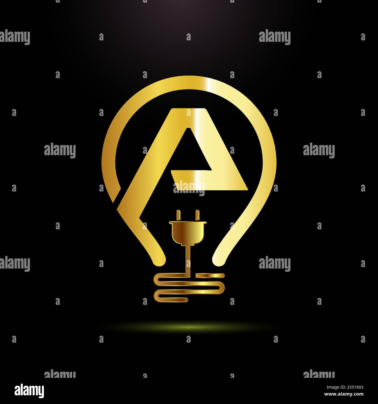 English alphabet A with an electric bulb and plug. Electricity logo ...