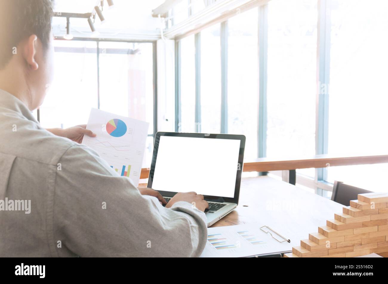 View of Details of business man hands typing on keyboard with blank ...