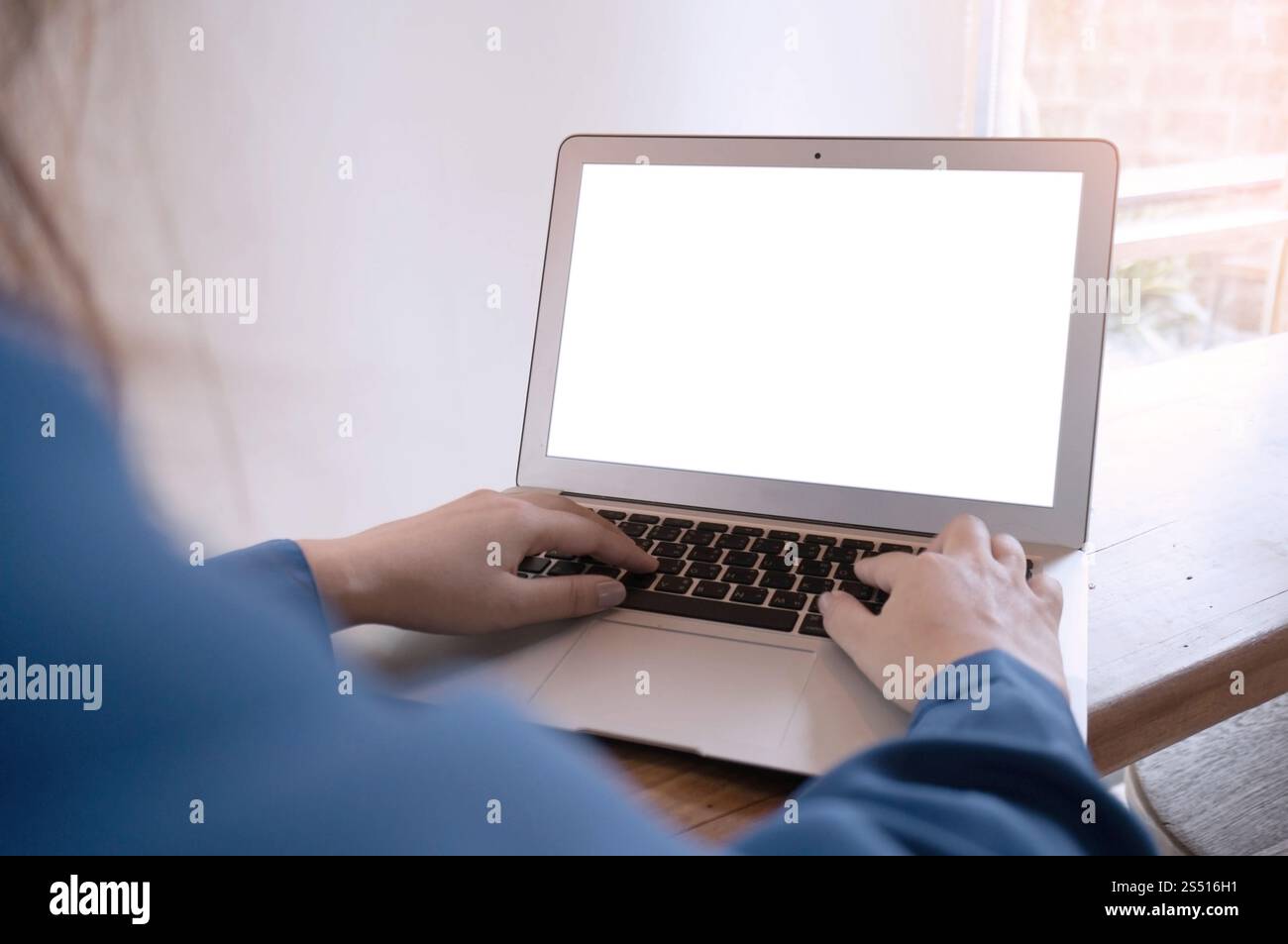 View of Details of business man hands typing on keyboard with blank ...