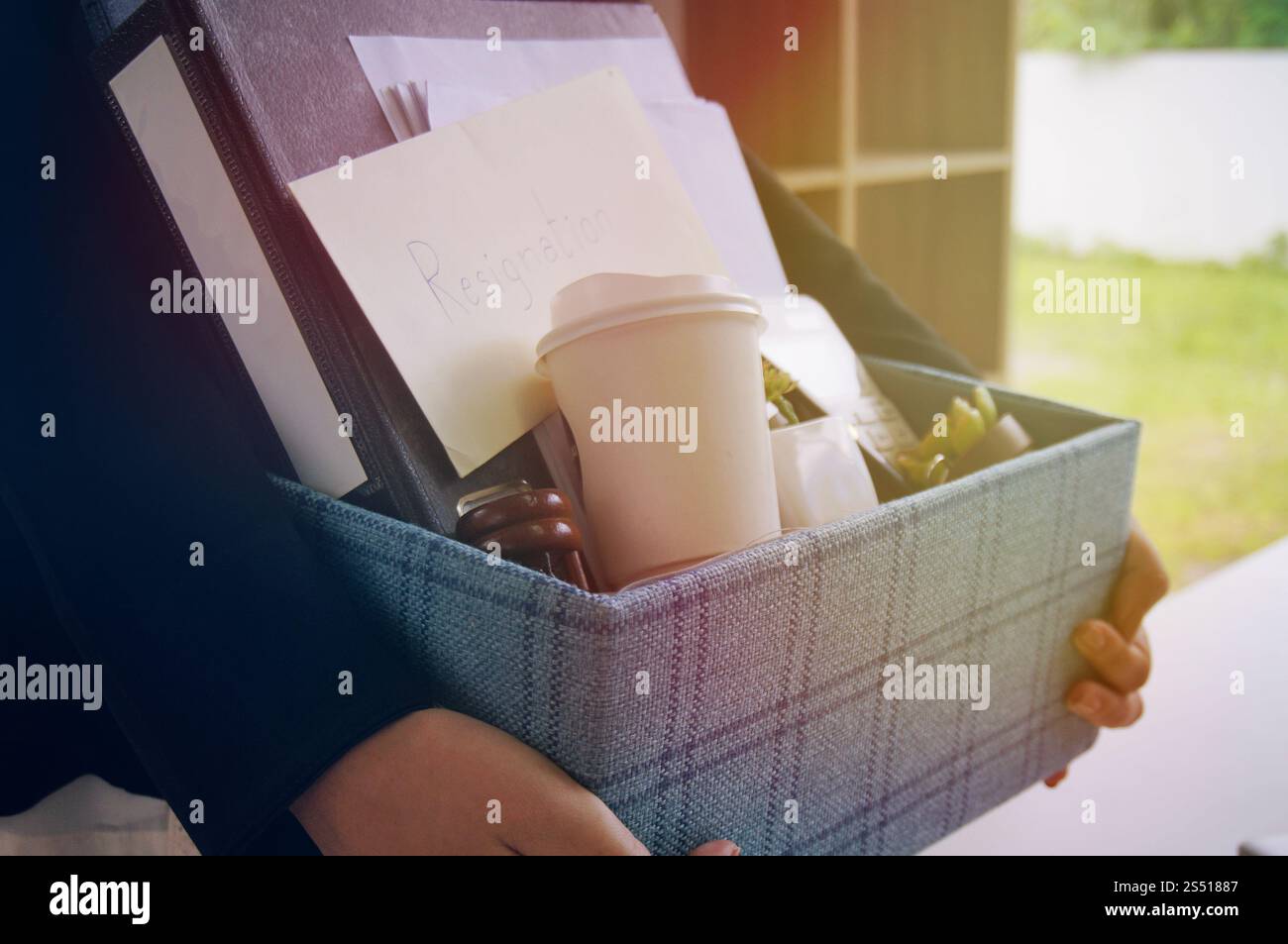 Business woman moving offices packing up Cardboard Box in office Stock ...