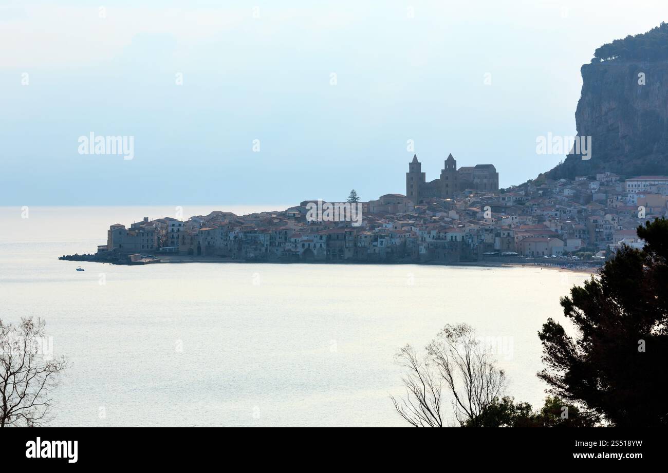 Cefalu old beautiful town coastal morning view, Palermo region, Sicily ...