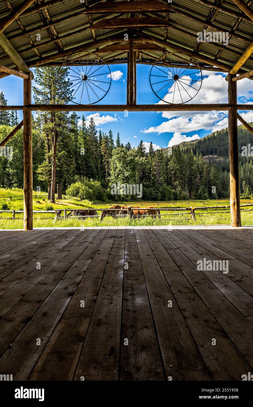 Rustic Barn View Over Scenic Countryside with Livestock and Blue Sky ...
