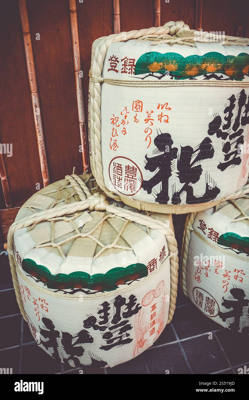 Traditional Kazaridaru barrels in Kyoto, Japan. Kazaridaru barrels in ...