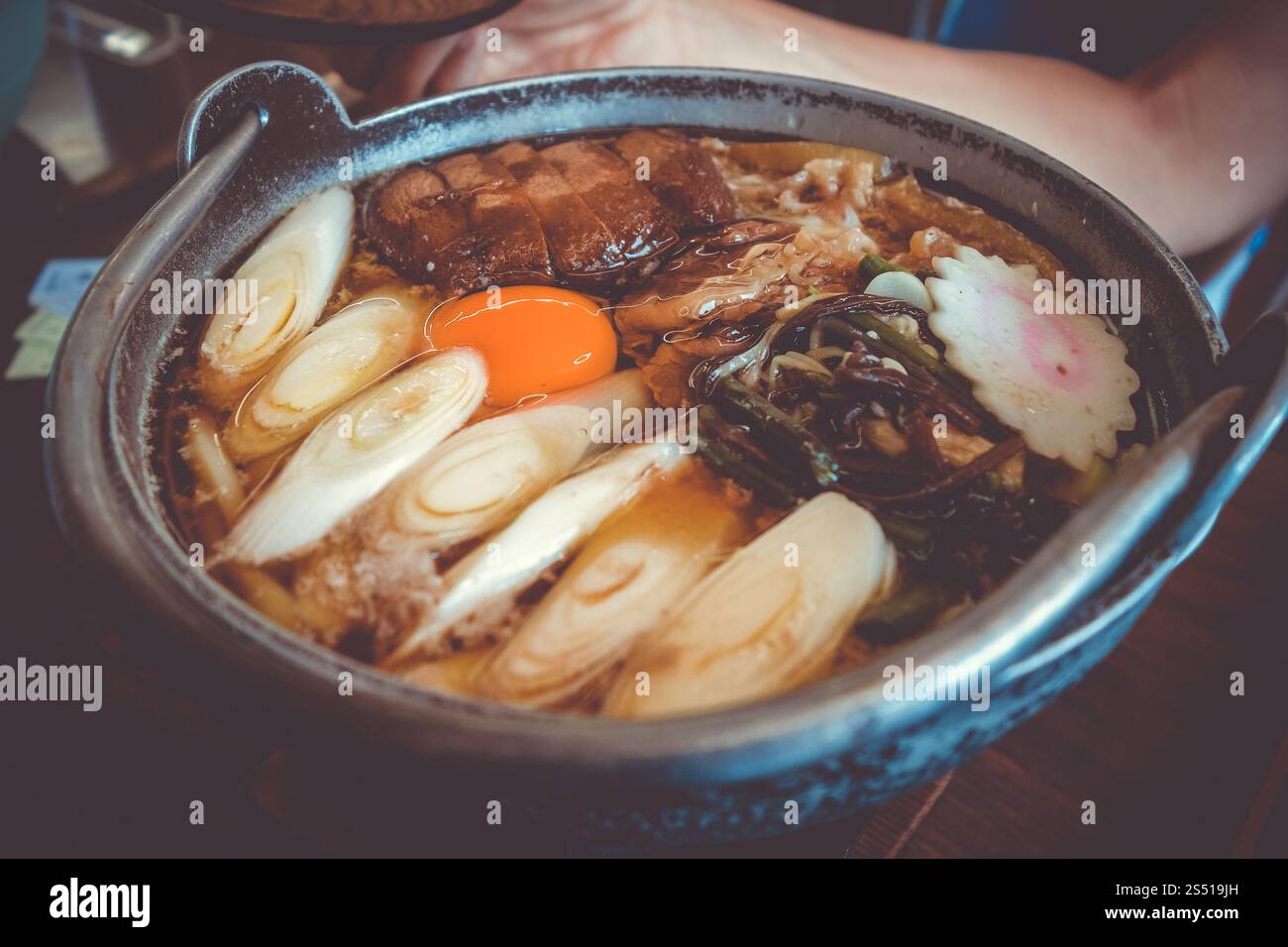 traditional japanese sukiyaki meal hot pot. Close-up view. traditional ...