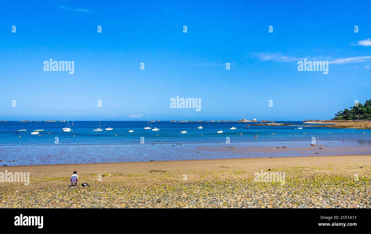 travel to France - panoramic view of beach Plage de la Baie de Launay ...