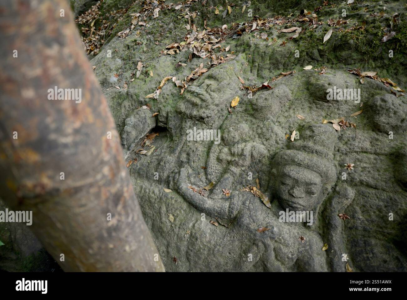 CAMBODIA SIEM REAP ANGKOR KBAL SPEAN TEMPLE. khmer stone carving at the river of a thousand ...