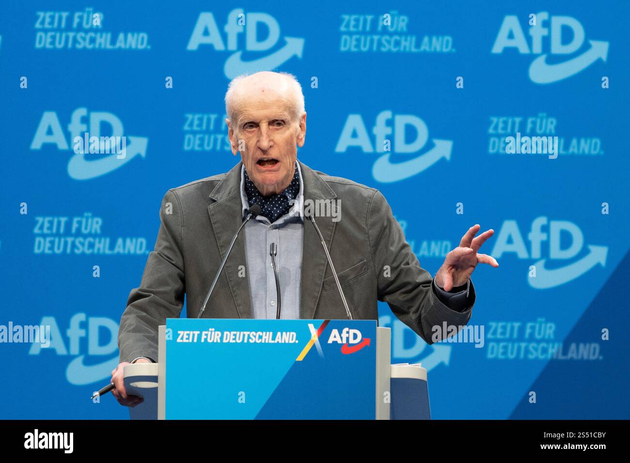Riesa, Germany. 11th Jan, 2025. Albrecht Glaser (AfD) speaks at his ...