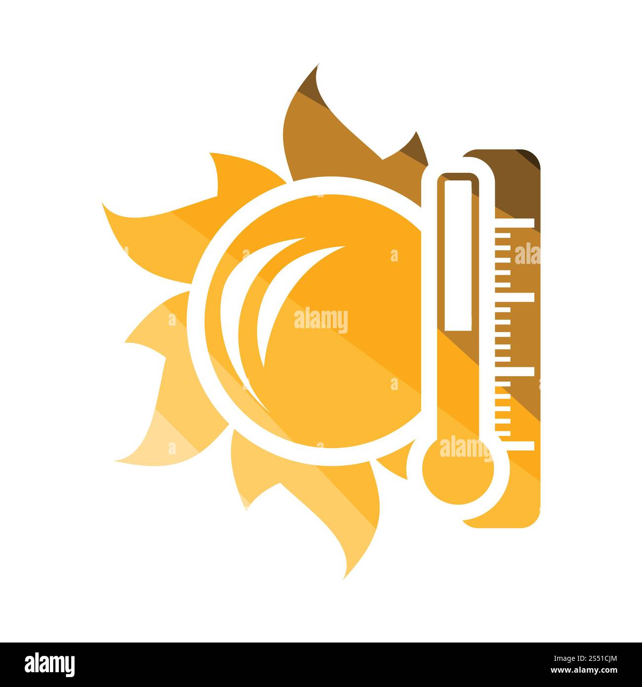 Sun and thermometer with high temperature icon. Sun and thermometer with high temperature icon ...