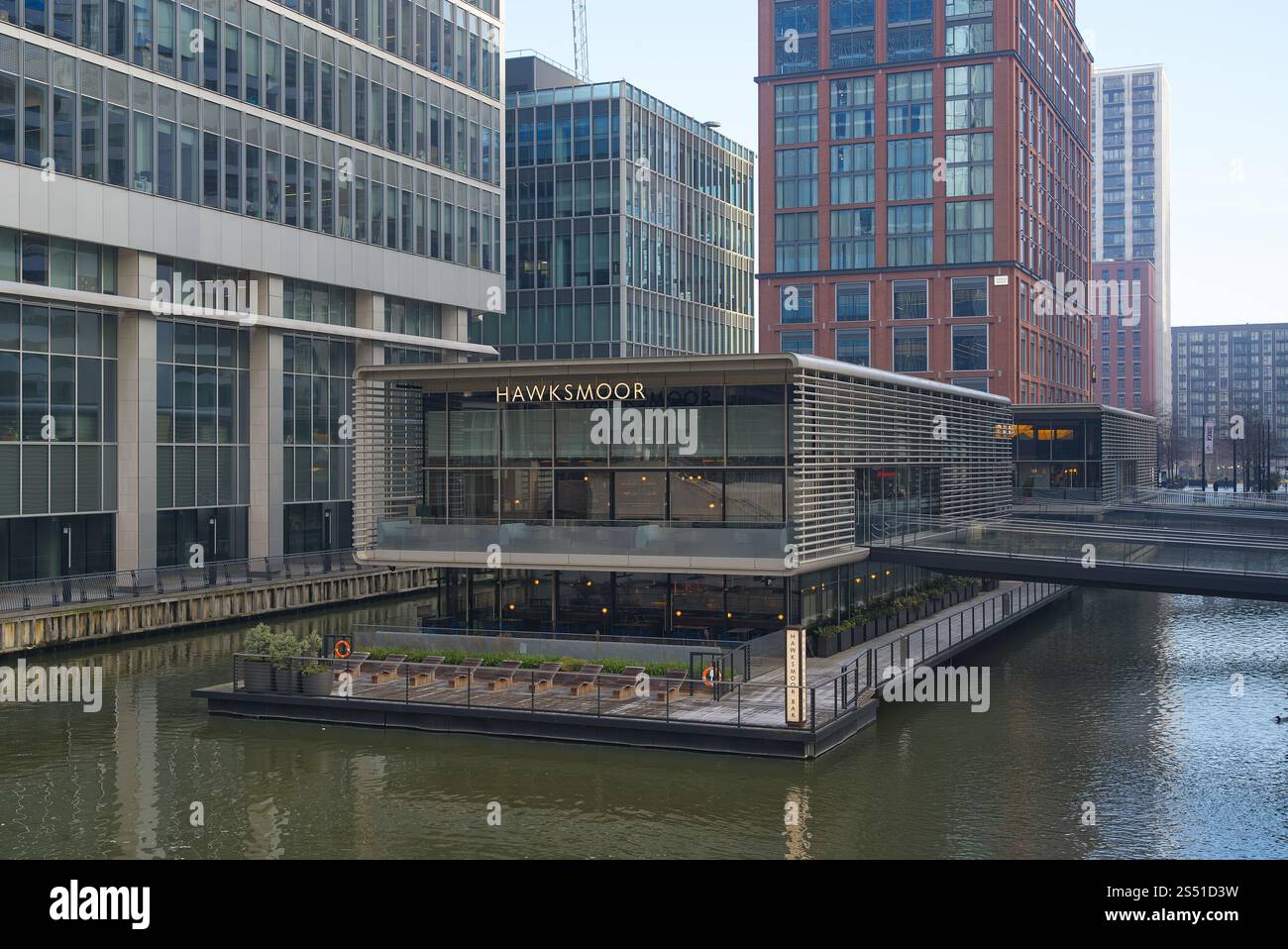Hawksmoor floating restaurant in the Wood Wharf area of Canary Wharf ...