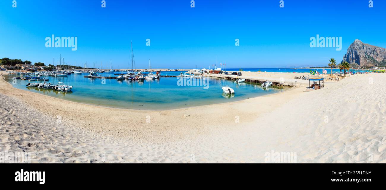 Tyrrhenian sea bay and port with boats, San Vito lo Capo beach with ...
