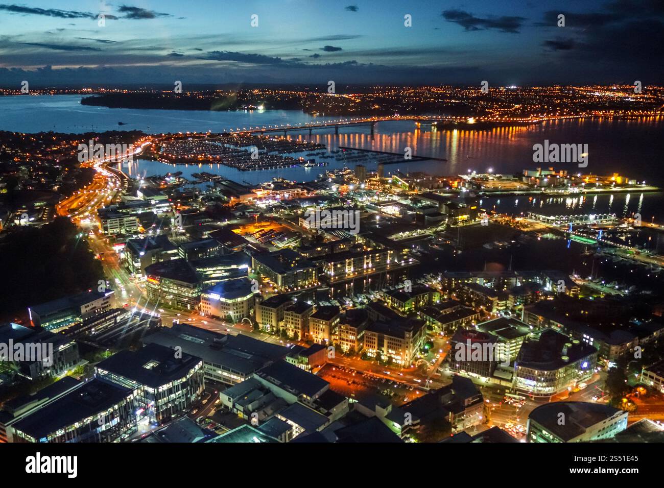 Auckland city aerial night view, New Zealand. Auckland aerial night ...