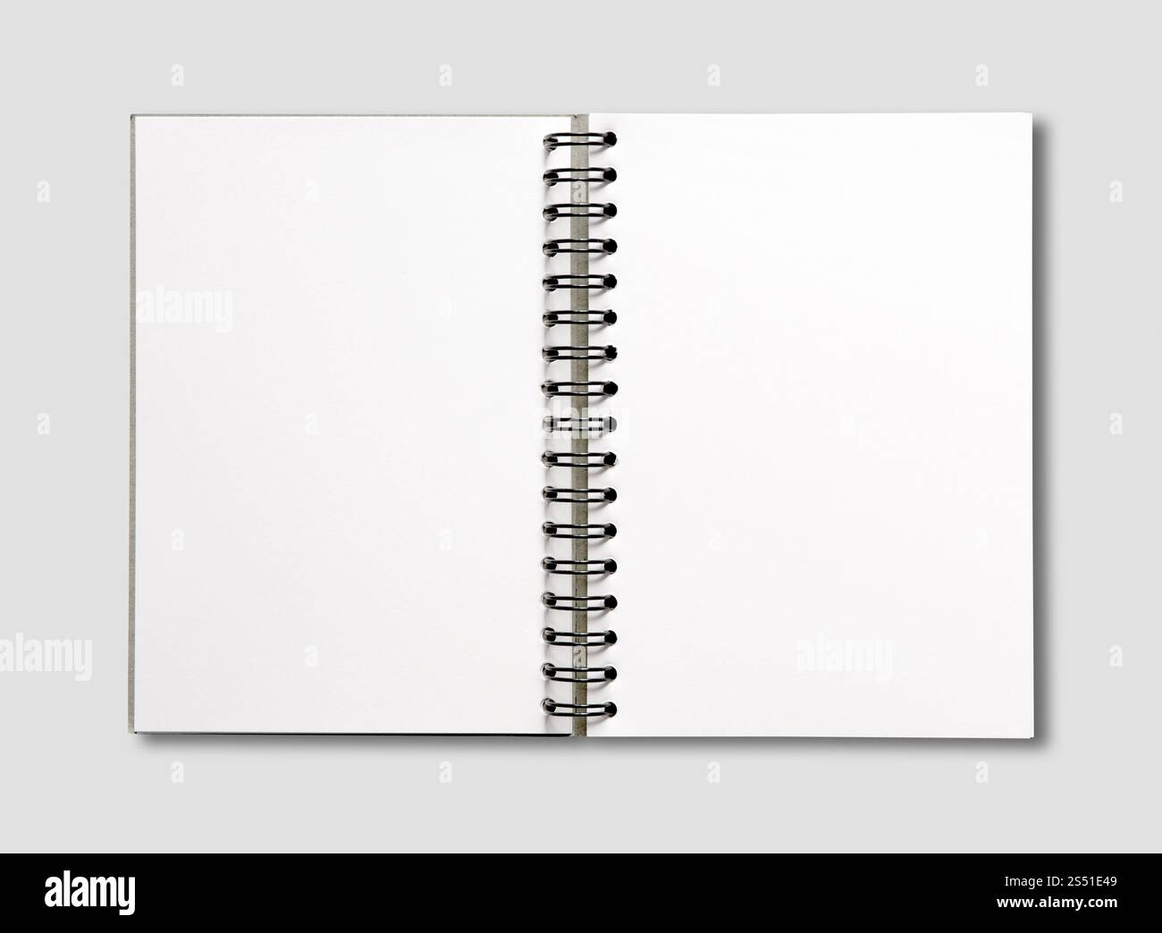 Blank open spiral notebook mockup isolated on grey. Blank open spiral ...