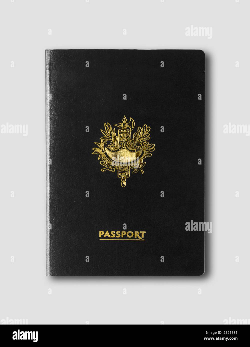 Generic black passport isolated on grey background. Passport isolated ...