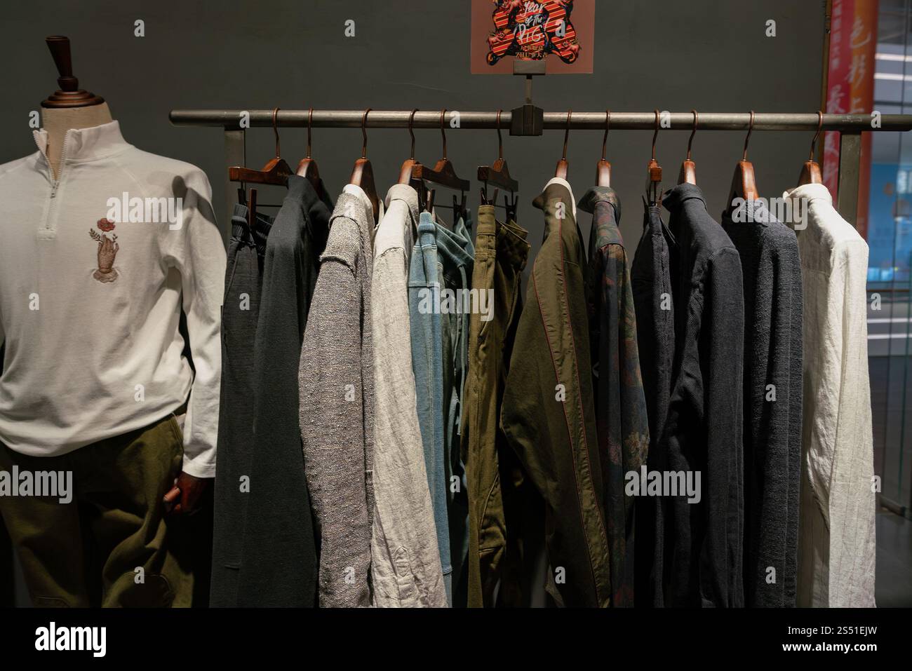 Shenzhen, China - February 06, 2019: various apparel displayed inside ...