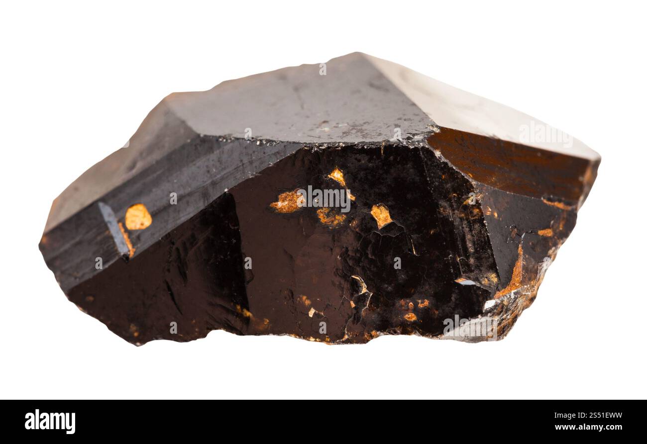 crystal of Cassiterite (Tin ore) stone isolated. macro shooting of ...