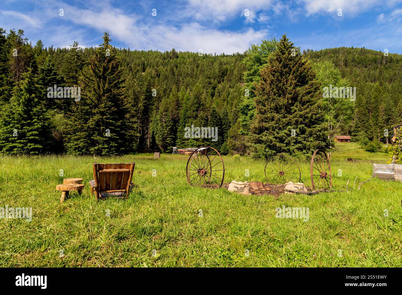 Rustic Scene in a Mountain Meadow with Wooden Chair and Vintage ...