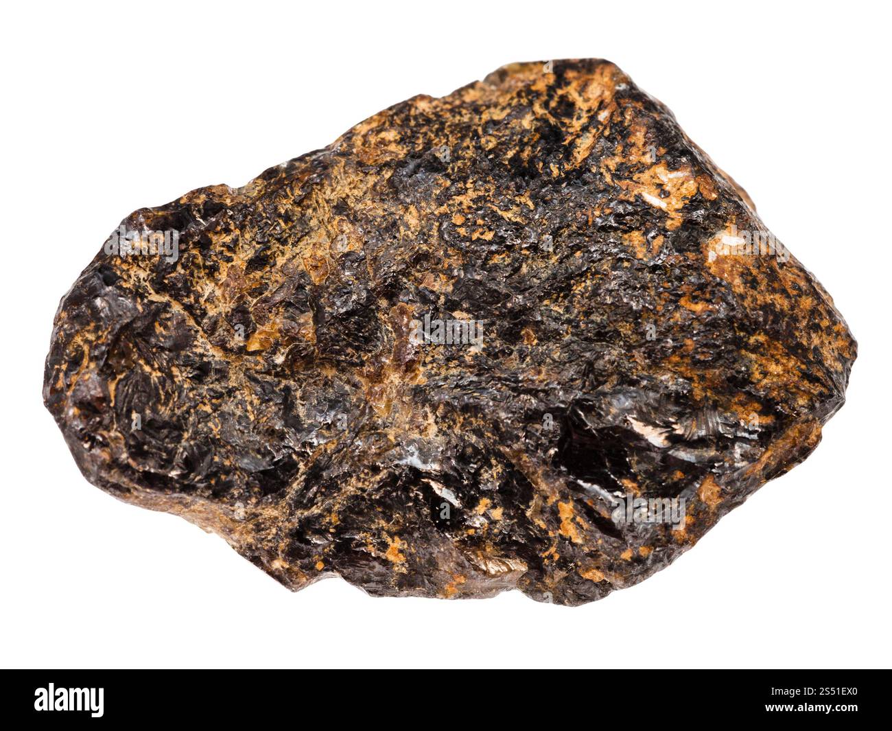Cassiterite (Tin ore) stone isolated on white. macro shooting of ...