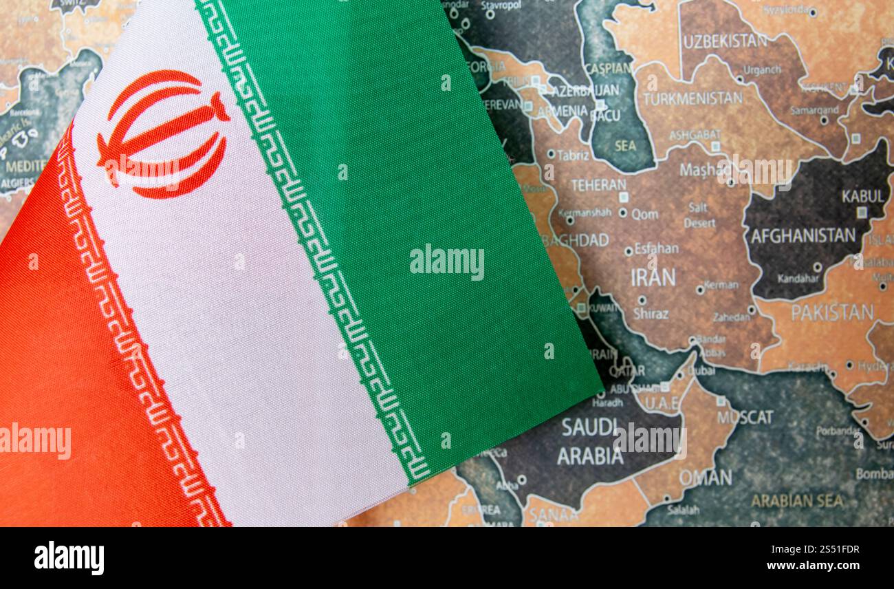 National flag of Iran on the world map background Stock Photo - Alamy