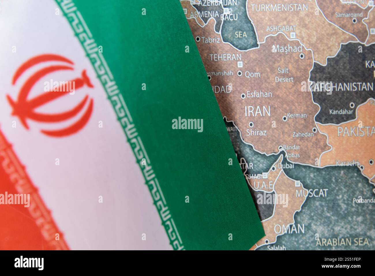 National flag of Iran on the world map background Stock Photo - Alamy