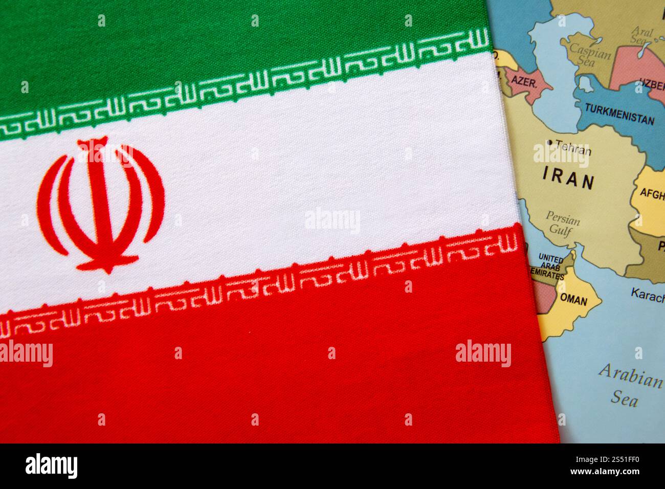 National flag of Iran on the world map background Stock Photo - Alamy