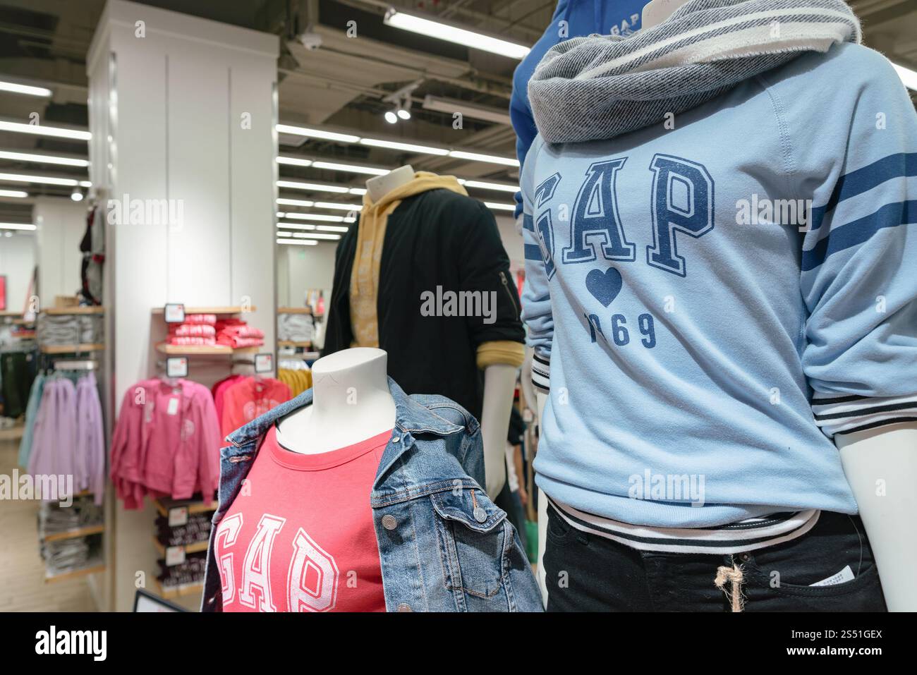 Shenzhen, China - February 06, 2019: dressed mannequins displayed ...
