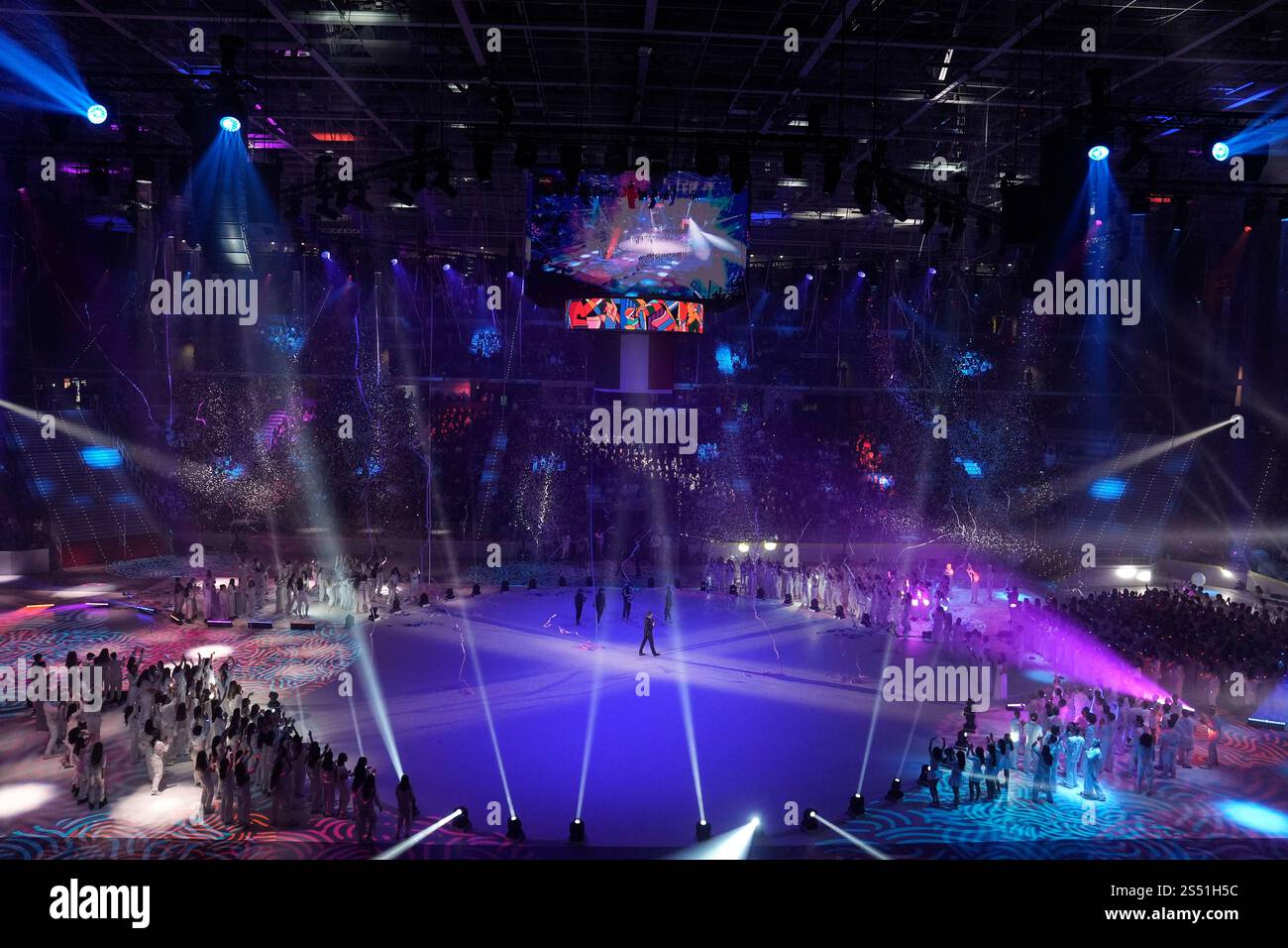 Torino, Italia. 13th Jan, 2025. lighting the brazier during the arrival ...