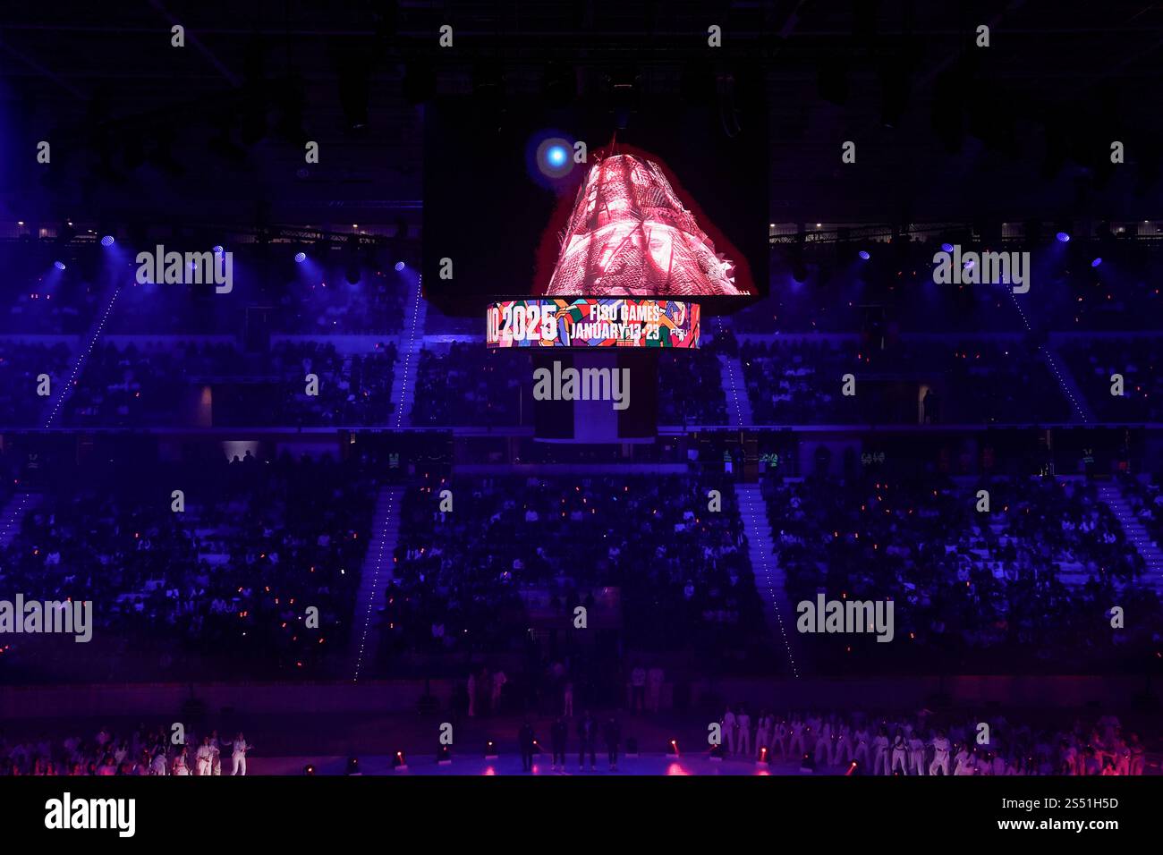 Torino, Italia. 13th Jan, 2025. lighting the brazier during the arrival ...