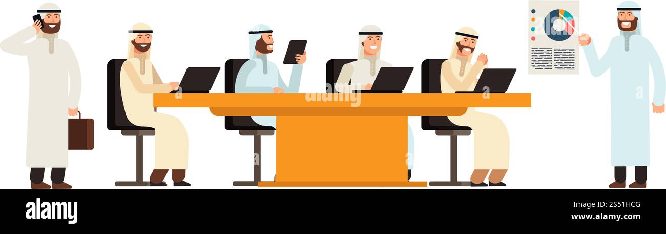 Arab businessmans group at table in bisiness meeting. Arabic saudi men ...
