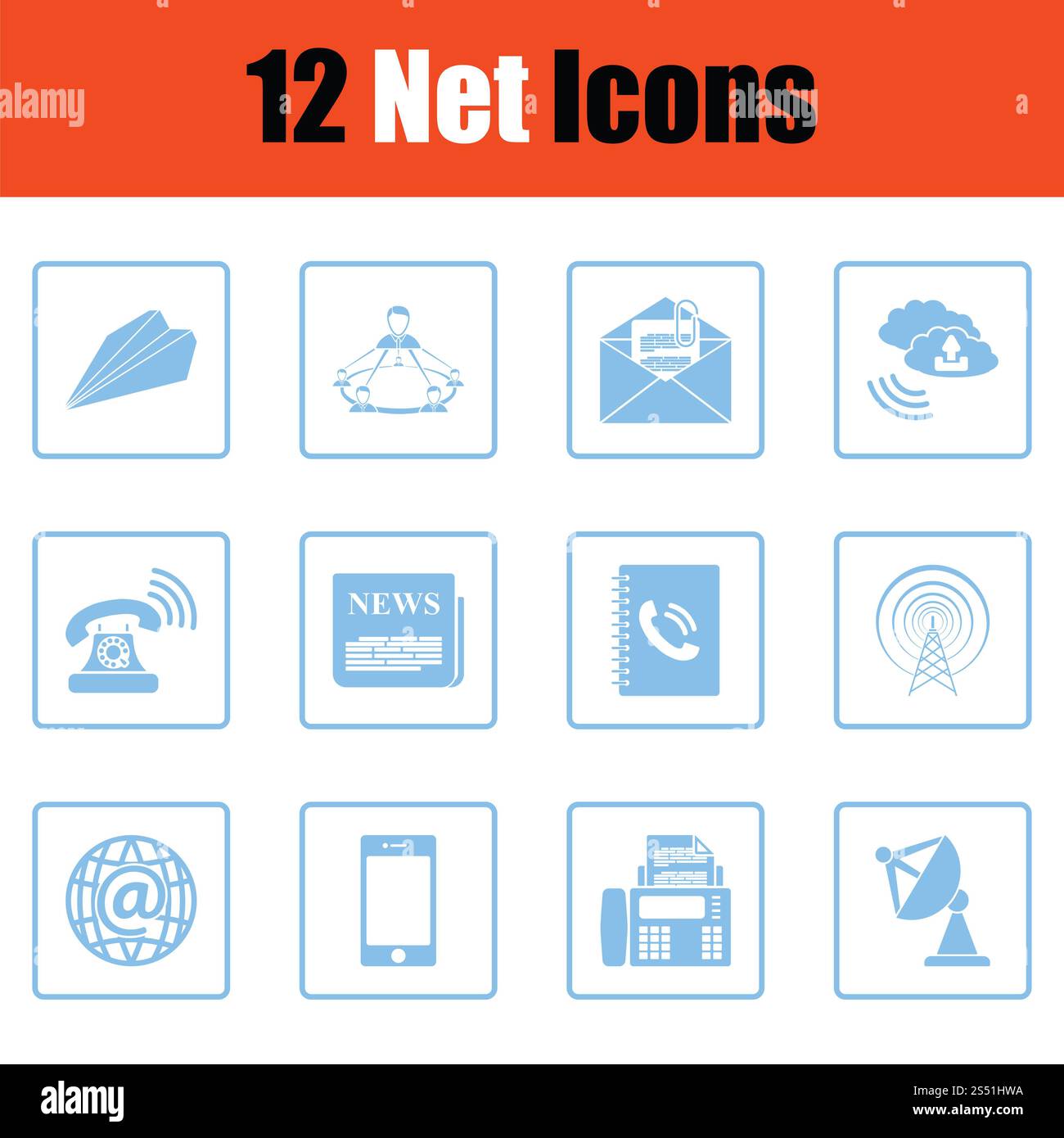 Communication icon set. Blue frame design. Vector illustration Stock ...