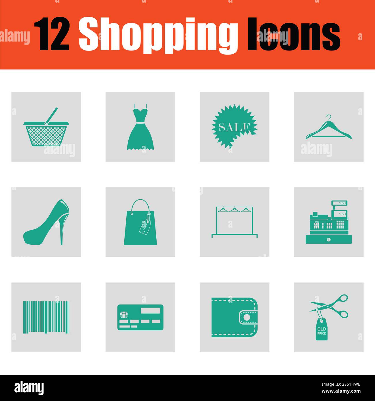 Shopping icon set. Green on gray design. Vector illustration Stock ...