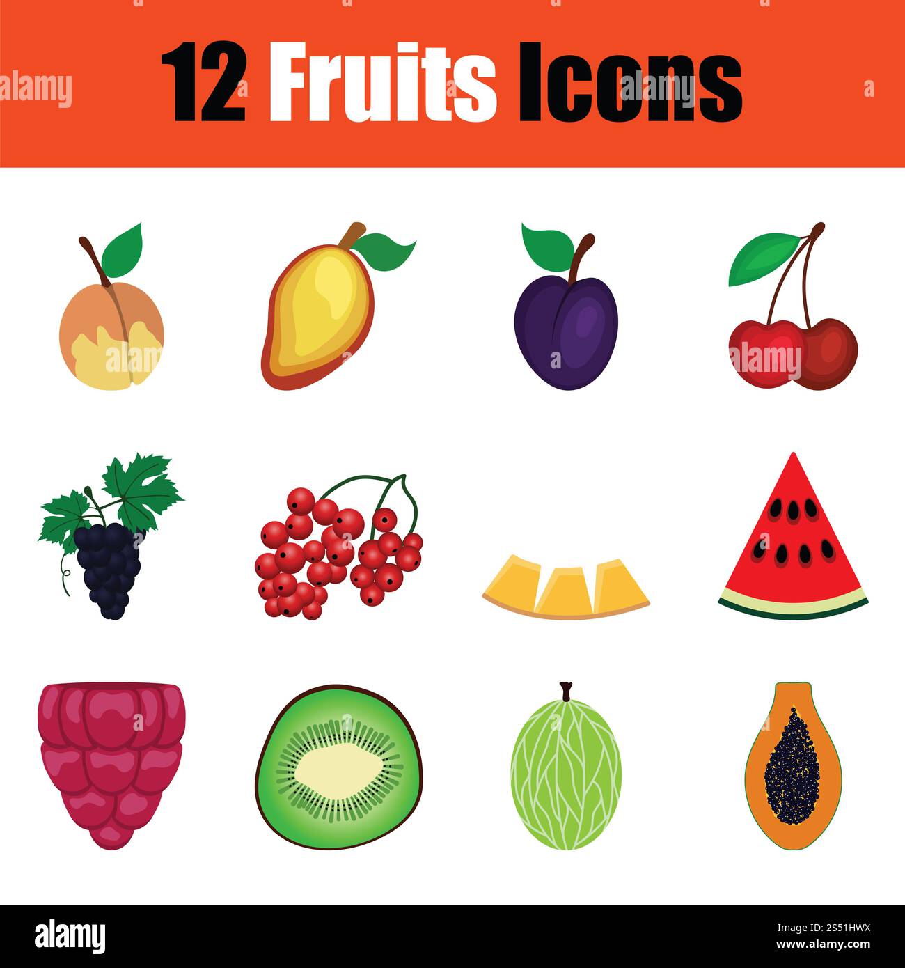 Fruit icon set. Color design. Vector illustration Stock Photo - Alamy