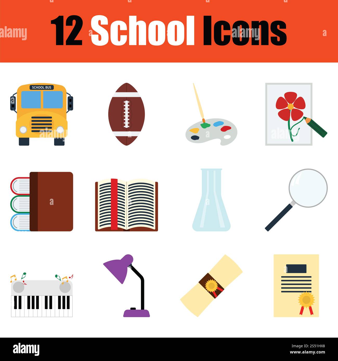 School icon set. Color design. Vector illustration Stock Photo - Alamy