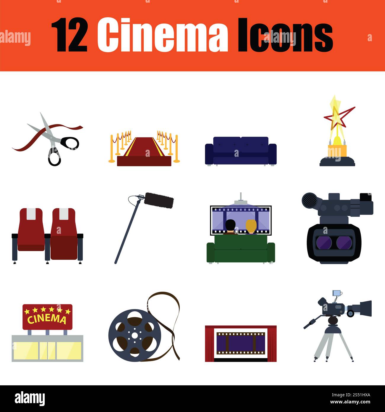 Cinema icon set. Color design. Vector illustration Stock Photo - Alamy