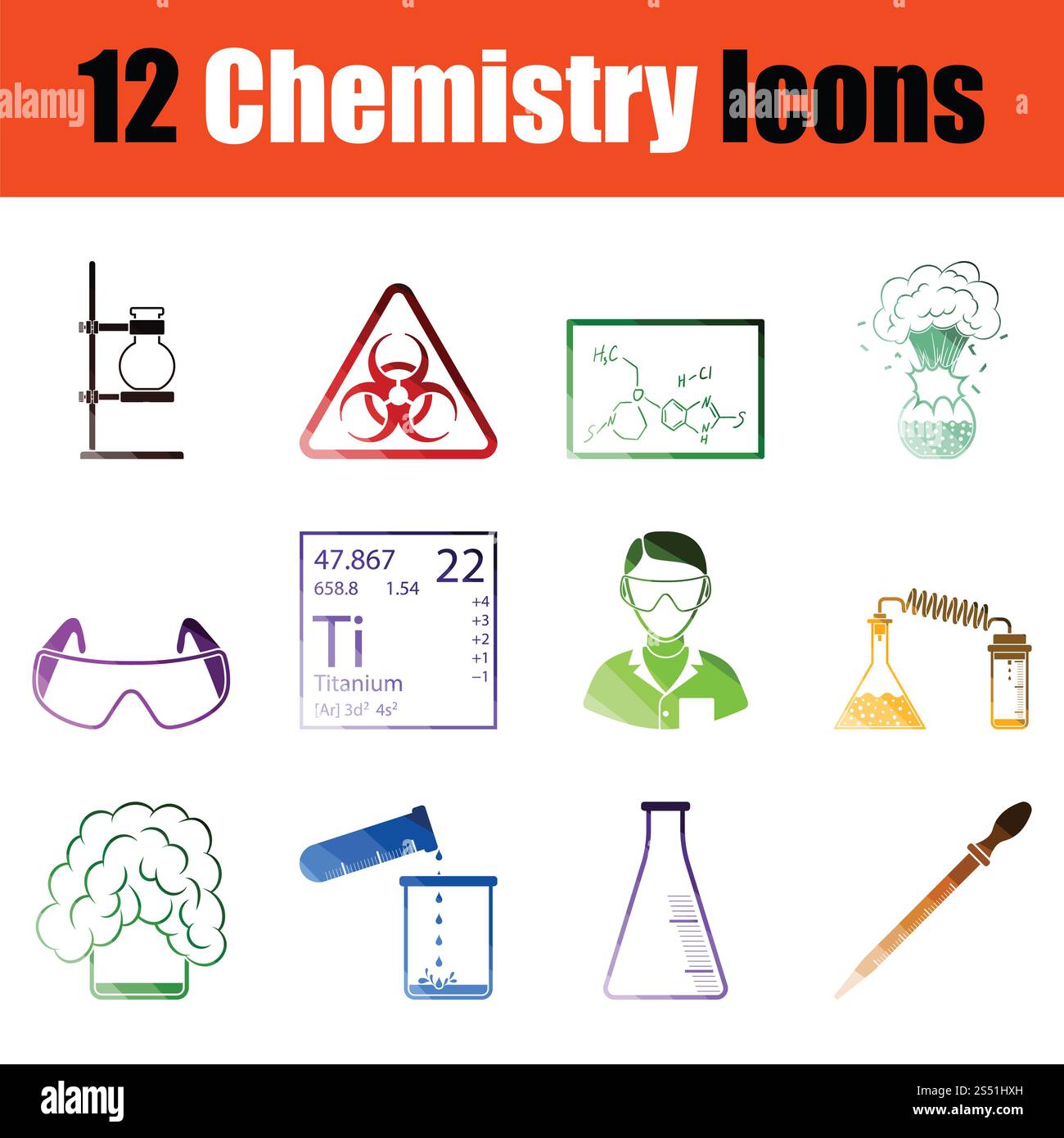 Set of chemistry icons. Gradient color design. Vector illustration ...